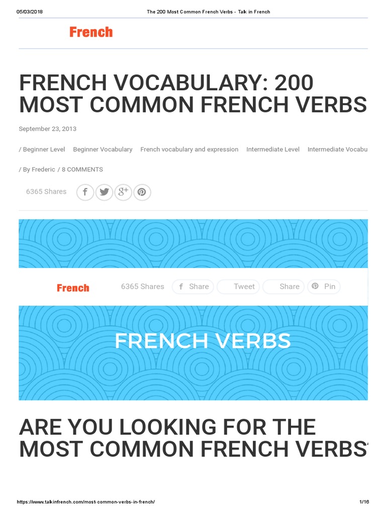 The 200 Most Common French Verbs - Talk in French | PDF | Grammar ...