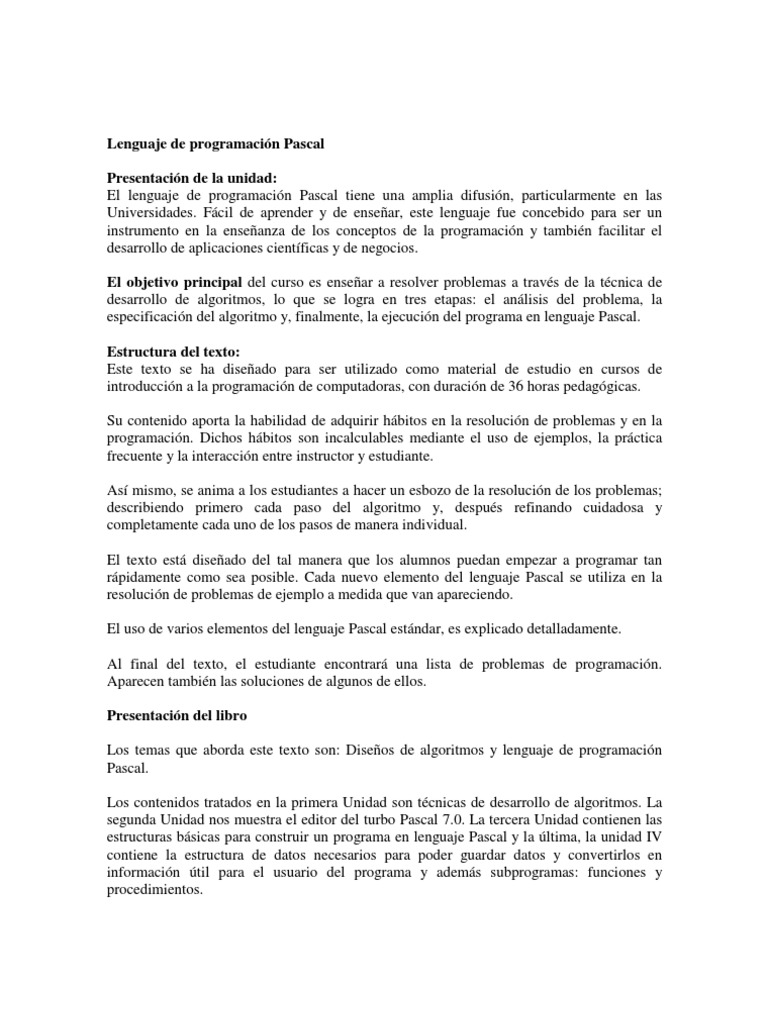Lenguaje de Prgramacion Pascal | PDF | Lenguaje de programación ...