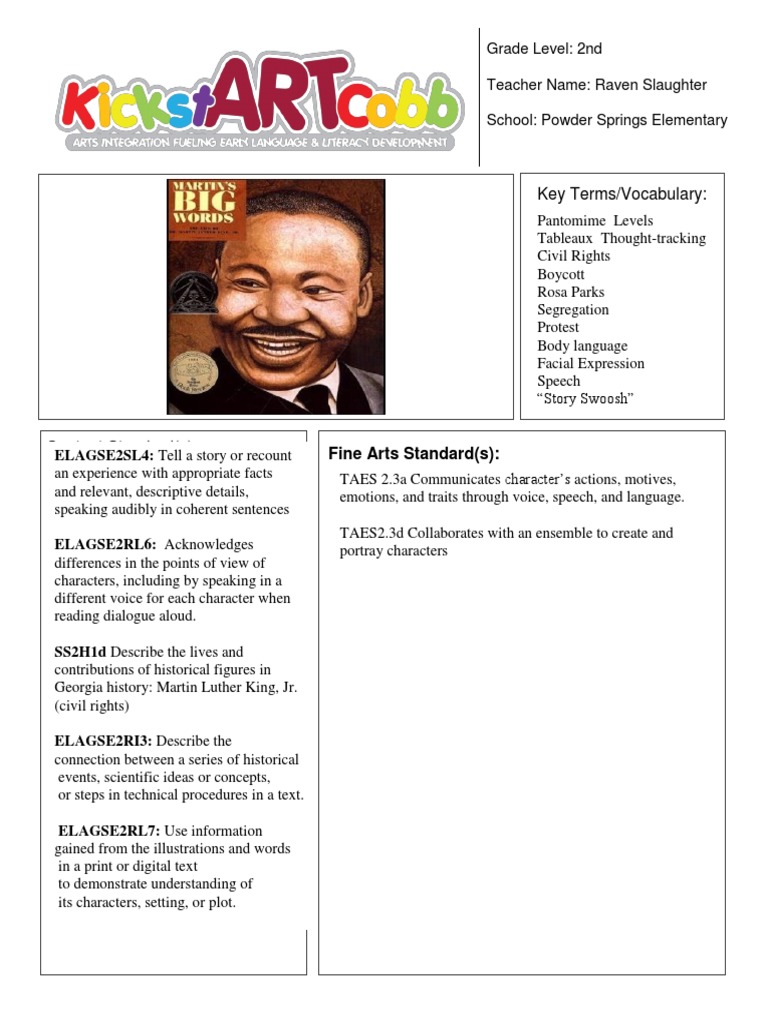 Kickstart Lesson Plan Tableau With MLK | Download Free PDF | Martin ...