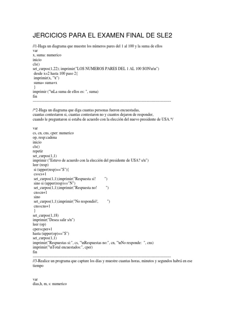 Jercicios para El Examen Final de Sle2 | PDF | División (Matemáticas ...
