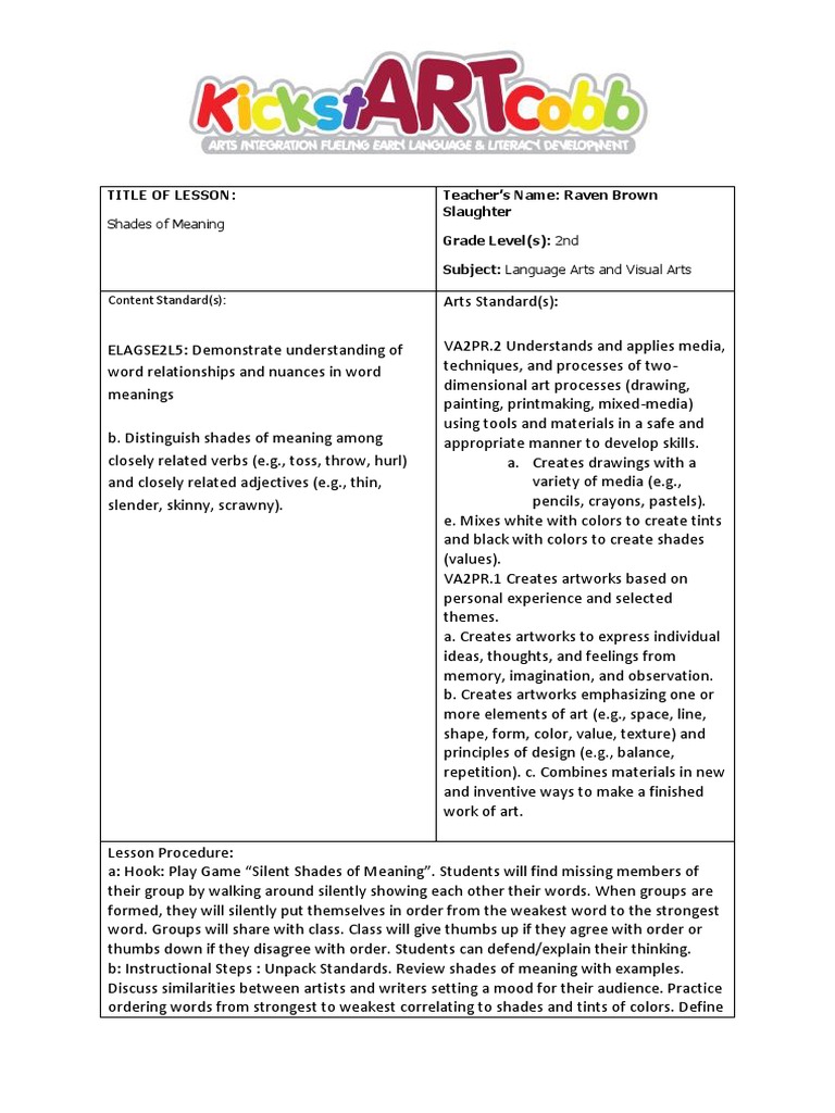Ailessonplan Tints and Shades | PDF | Drawing | Cognition