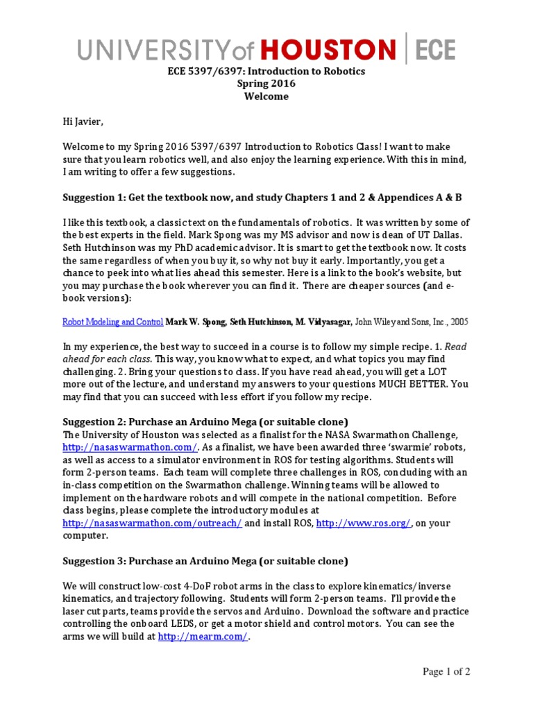 Spring 2016 Robotics Course Guide | PDF | Computing | Computing And ...