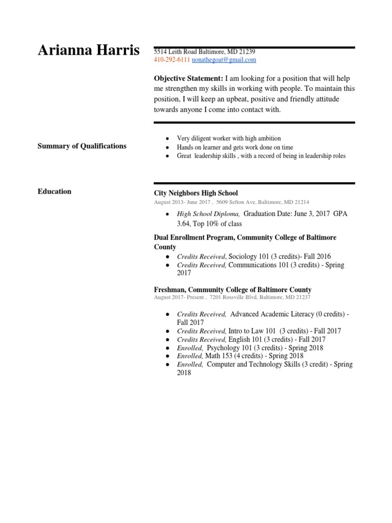 Arianna Harris Resume Overview | PDF | Academia | Change