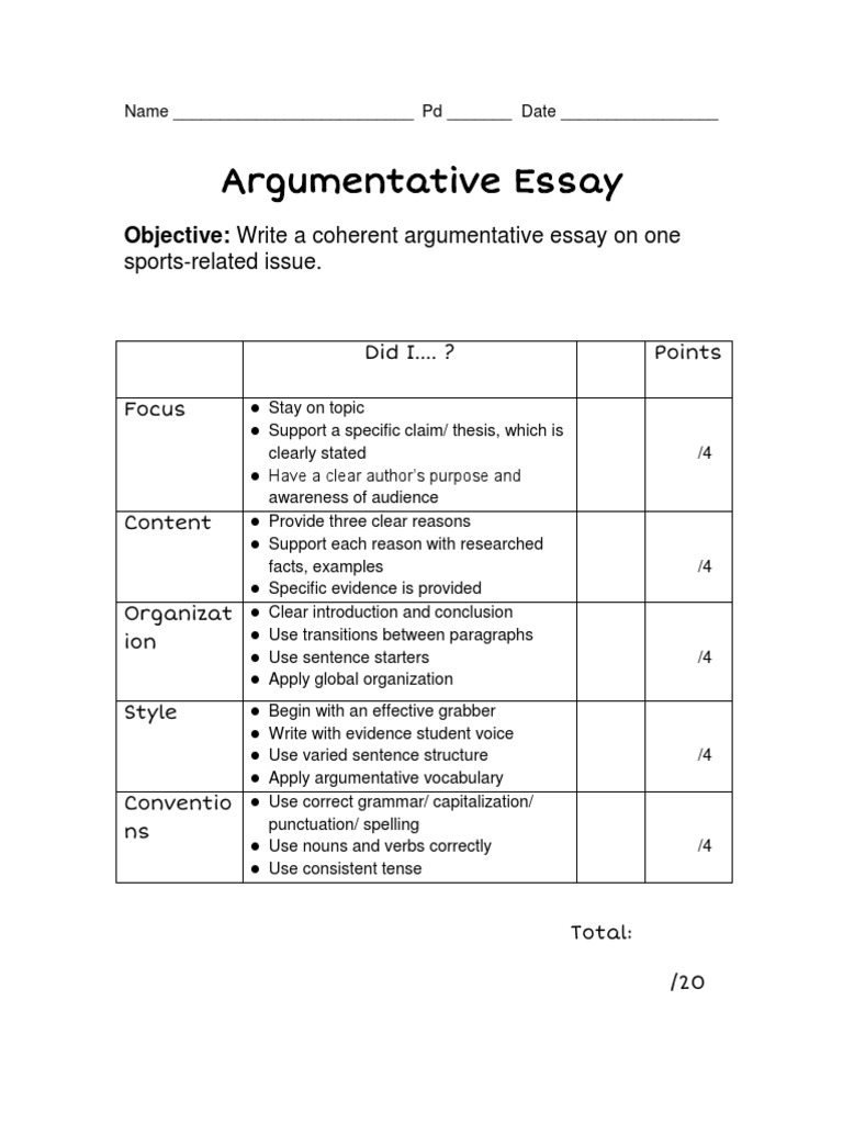 Argumentative Rubric | PDF | Career & Growth | Language Arts & Discipline