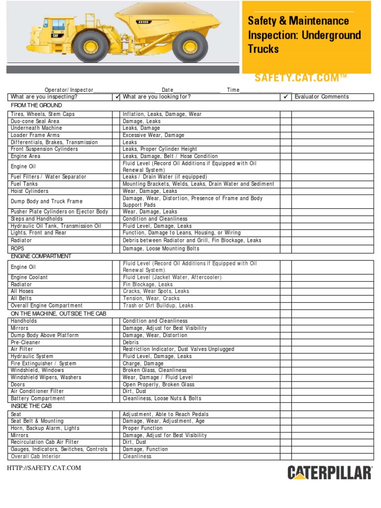 Safety & Maintenance Checklist Underground Trucks.pdf | Leak | Truck