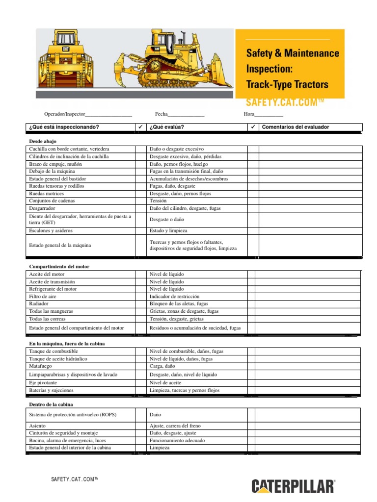 Safety & Maintenance Checklist Track Type Tractors (Esp) PDF | PDF ...