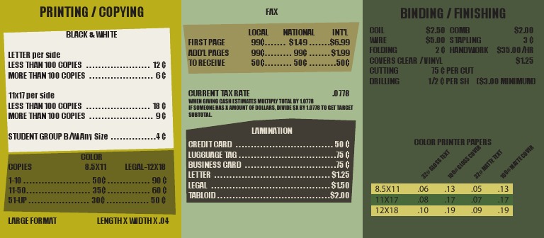 Frontcounter Price Sheet | PDF | Printing | Business