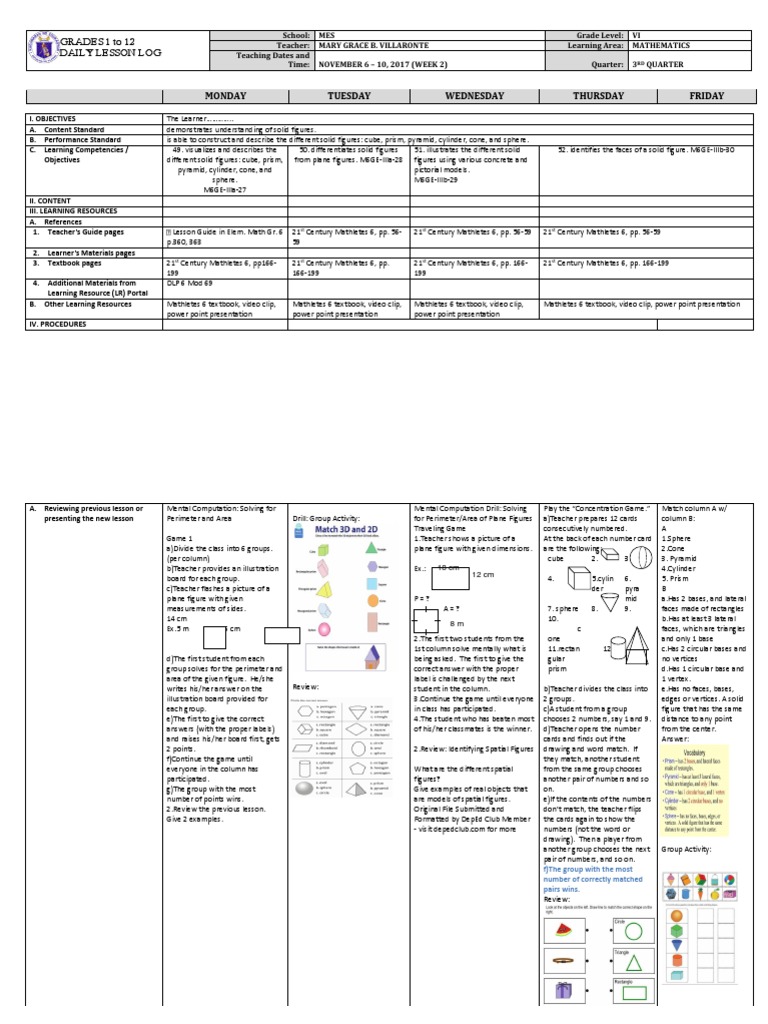 DLL - Mathematics 6 - Q3 - W2 | PDF | Triangle | Rectangle