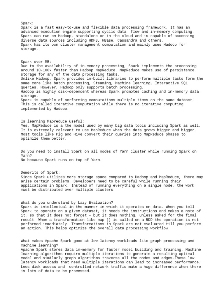 Spark Interview Questions | PDF | Apache Spark | Apache Hadoop