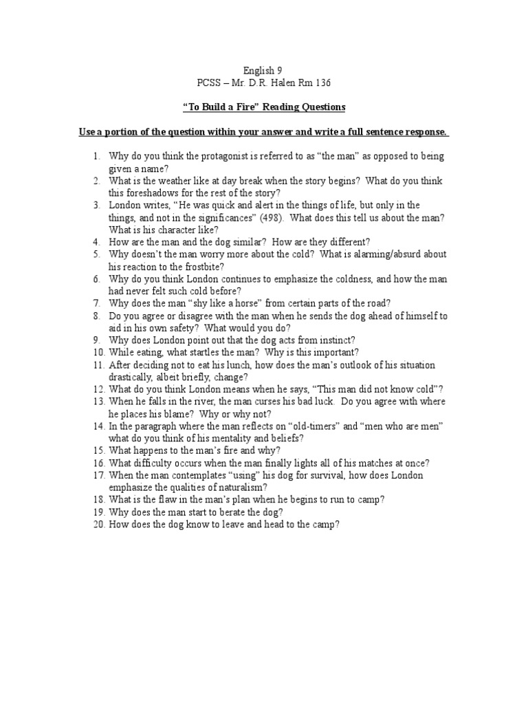 To Build A Fire Reading Questions | PDF | Foreign Language Studies