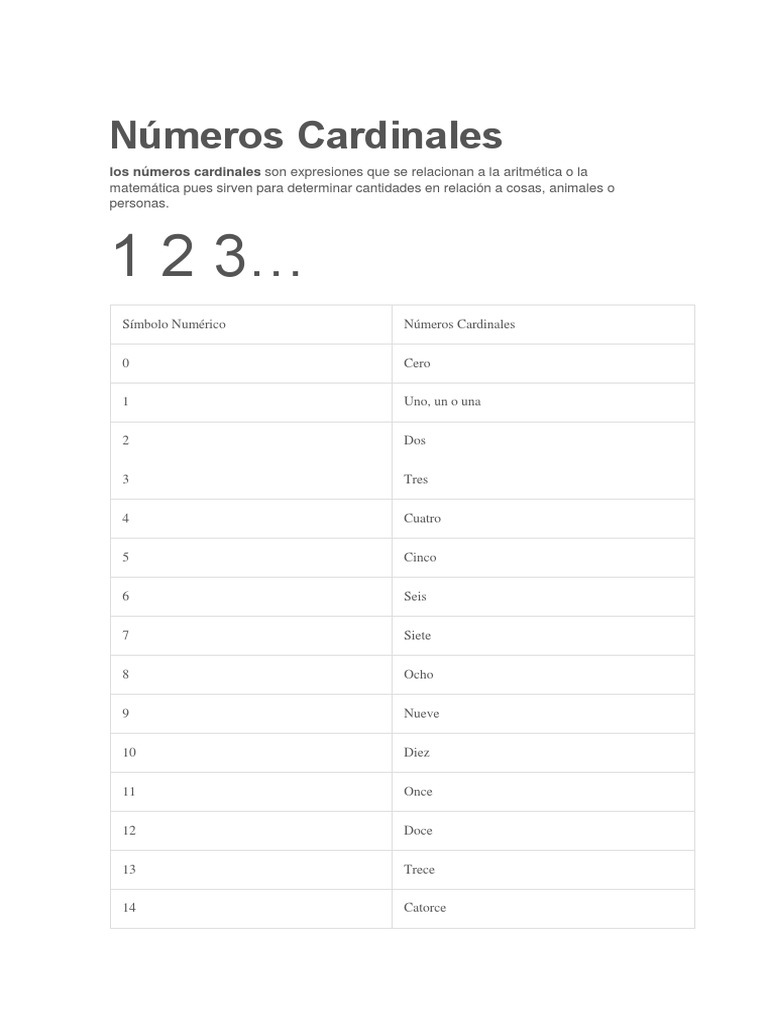 Números Cardinales del 1 al 100 | PDF | Conceptos matemáticos ...