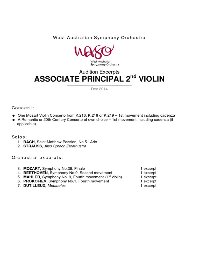 WASO Associate Principal 2nd Violin 2014 Excertps | PDF | Social ...