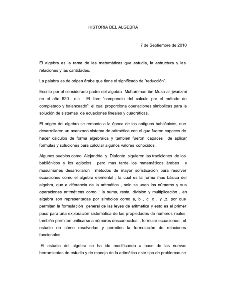 Historia Del Algebra | PDF | Álgebra | Aritmética