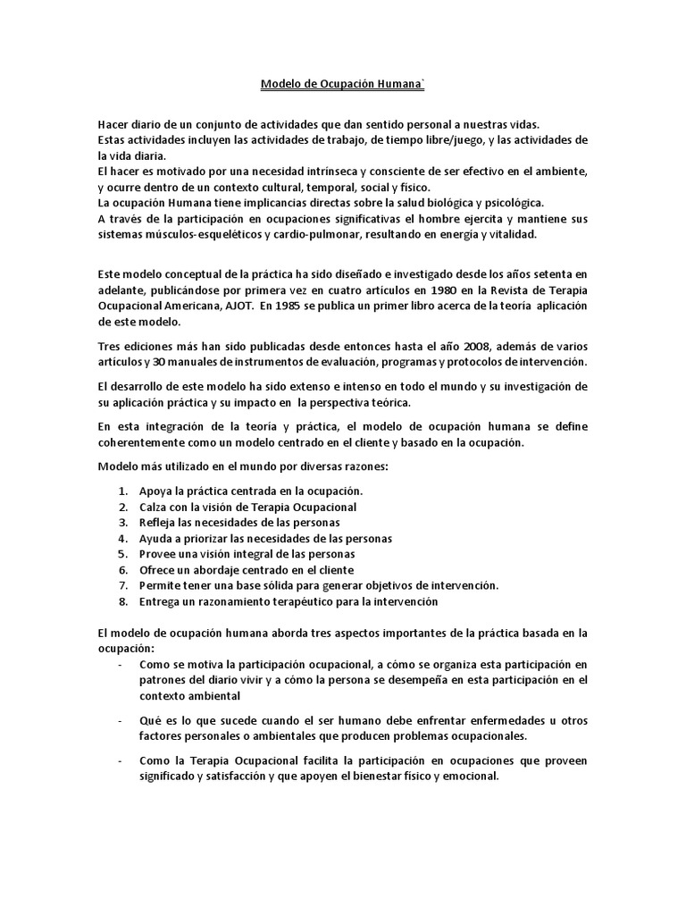 Estrategias del Modelo de Ocupación Humana | PDF | Comportamiento ...