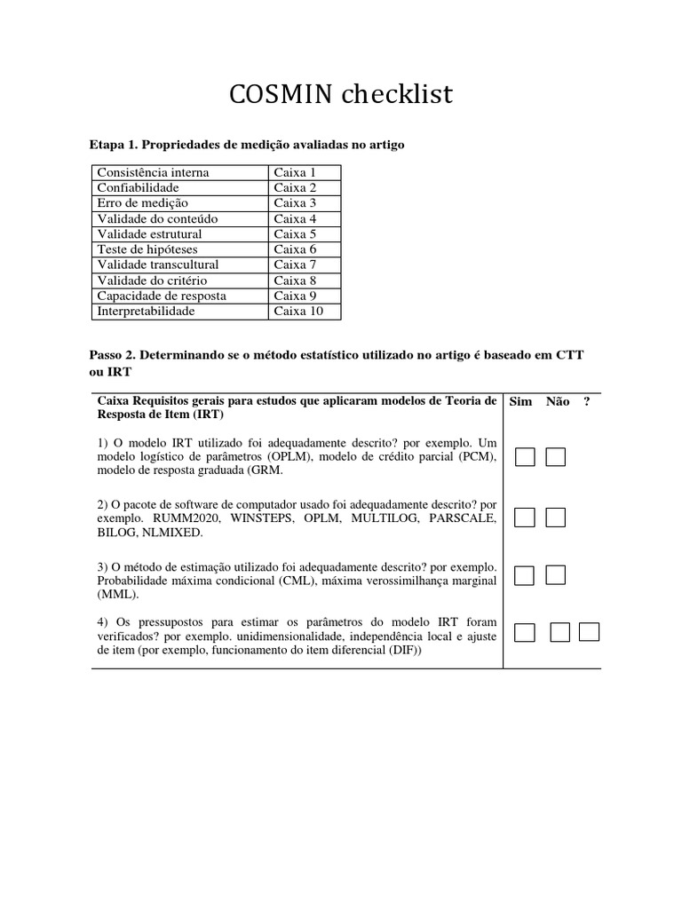 COSMIN Checklist (Tradução) | PDF | Teste de hipótese estatística ...