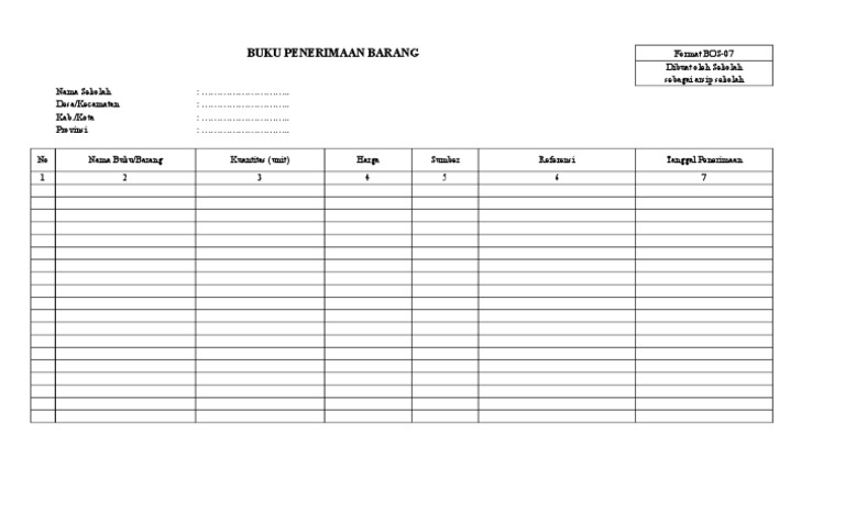 Format Buku Pemeliharaan Barang - Delinewstv