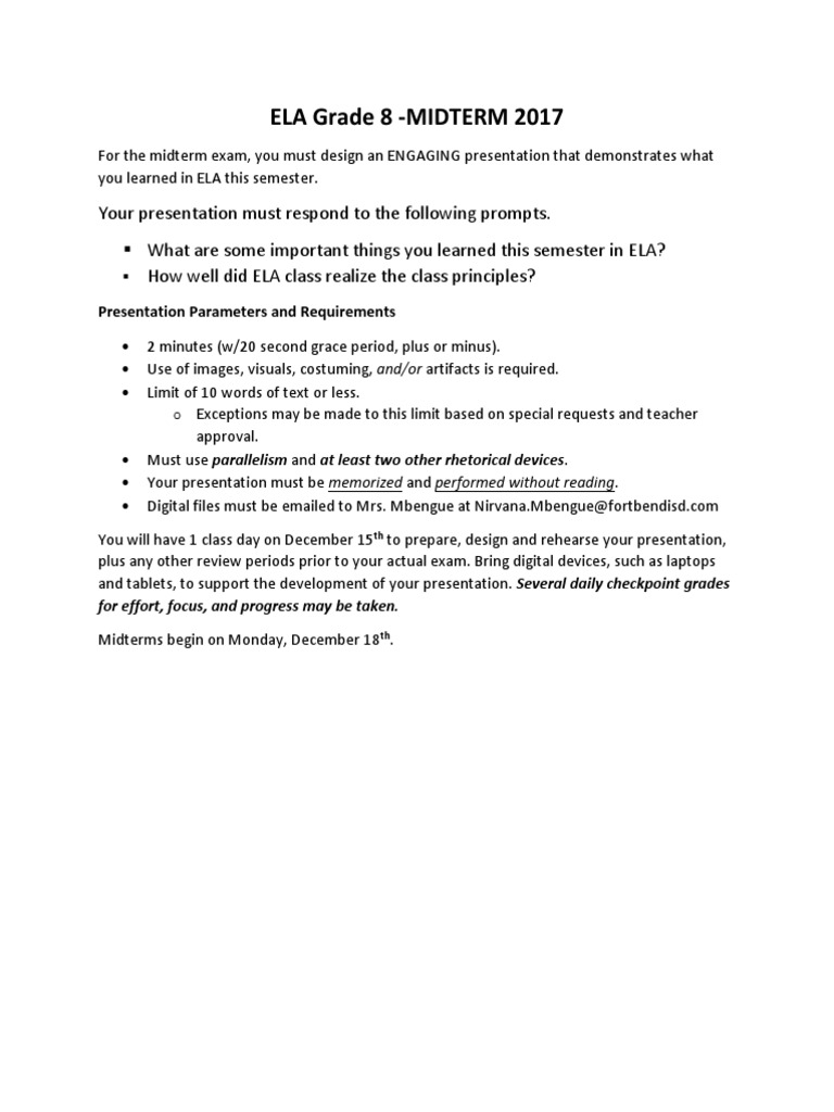 ELA Grade 8 - MIDTERM 2017 | Download Free PDF | Pedagogy | Cognition