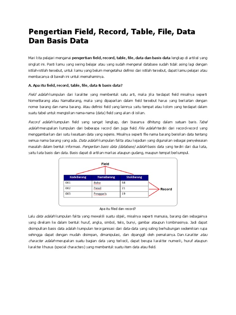Pengertian Field, Record, Tabel | PDF | Seni & Disiplin Bahasa