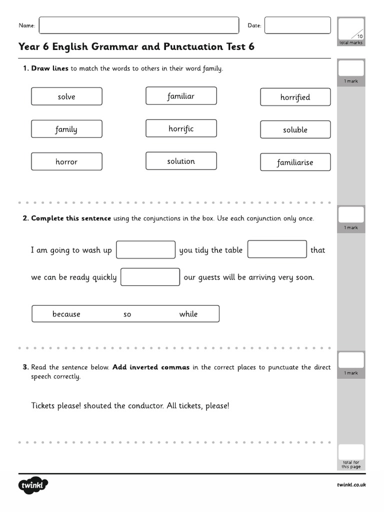 Year 6 English Grammar and Punctuation Test 6666 | PDF