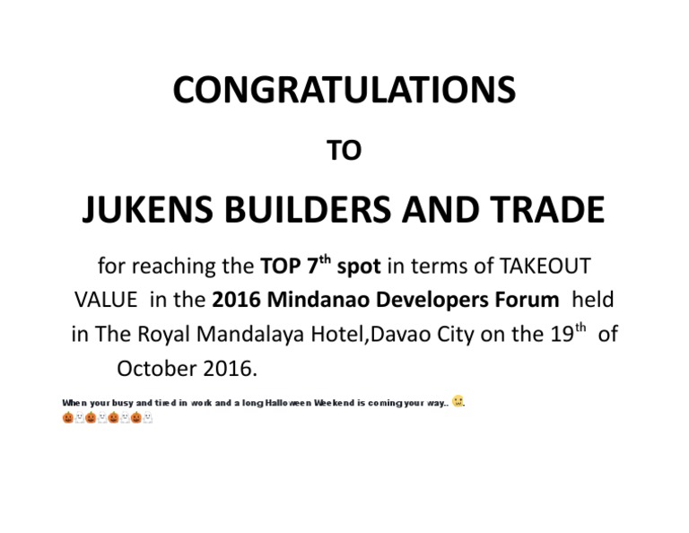 Congratulations Jukens Builders and Trade | PDF