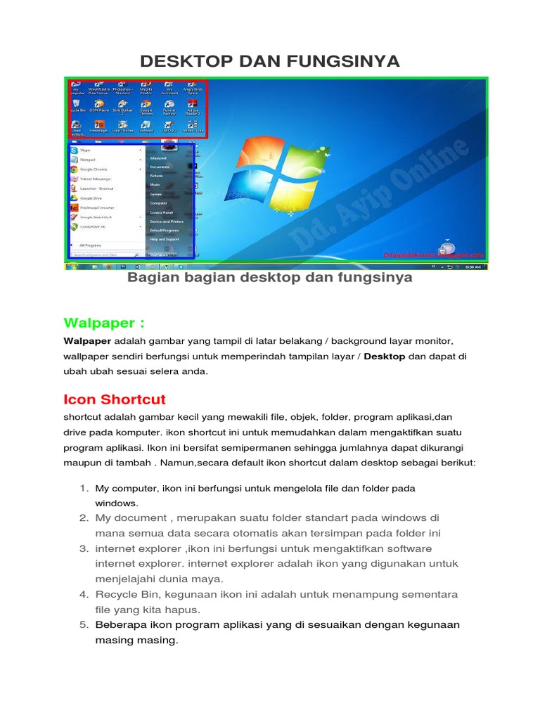 Fungsi dan Bagian Desktop Windows 7 | PDF
