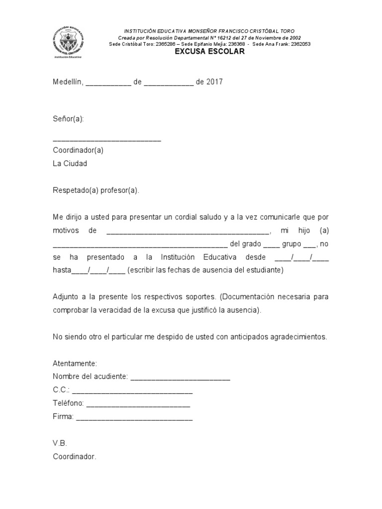 Excusa Escolar | PDF
