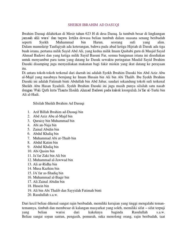Sejarah dan Karomah Syekh Ibrahim Dasuqi | PDF | Perjalanan | Agama ...