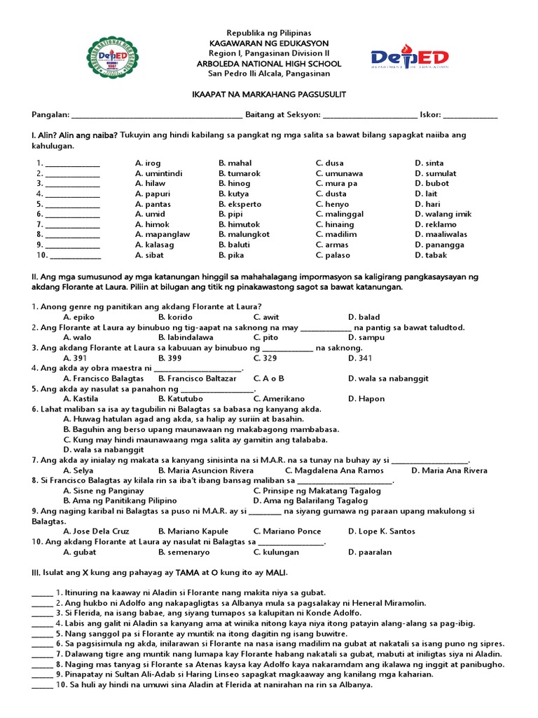 4th Grading Grade 8 | PDF