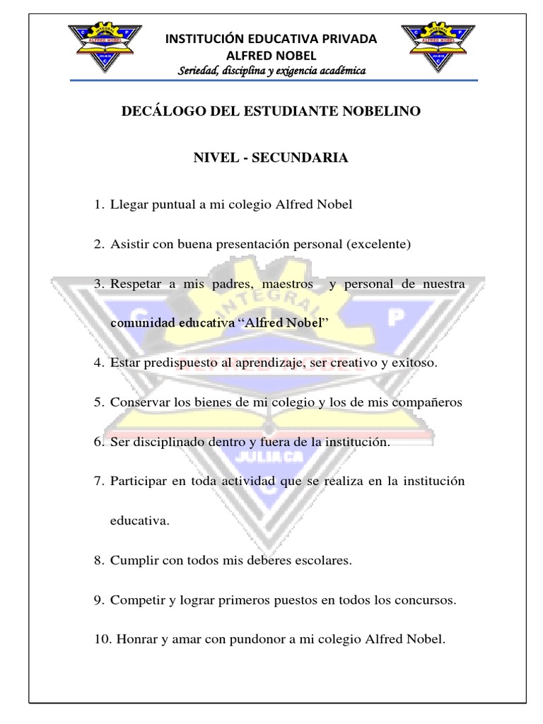 Decálogo del Estudiante Nobelino | PDF