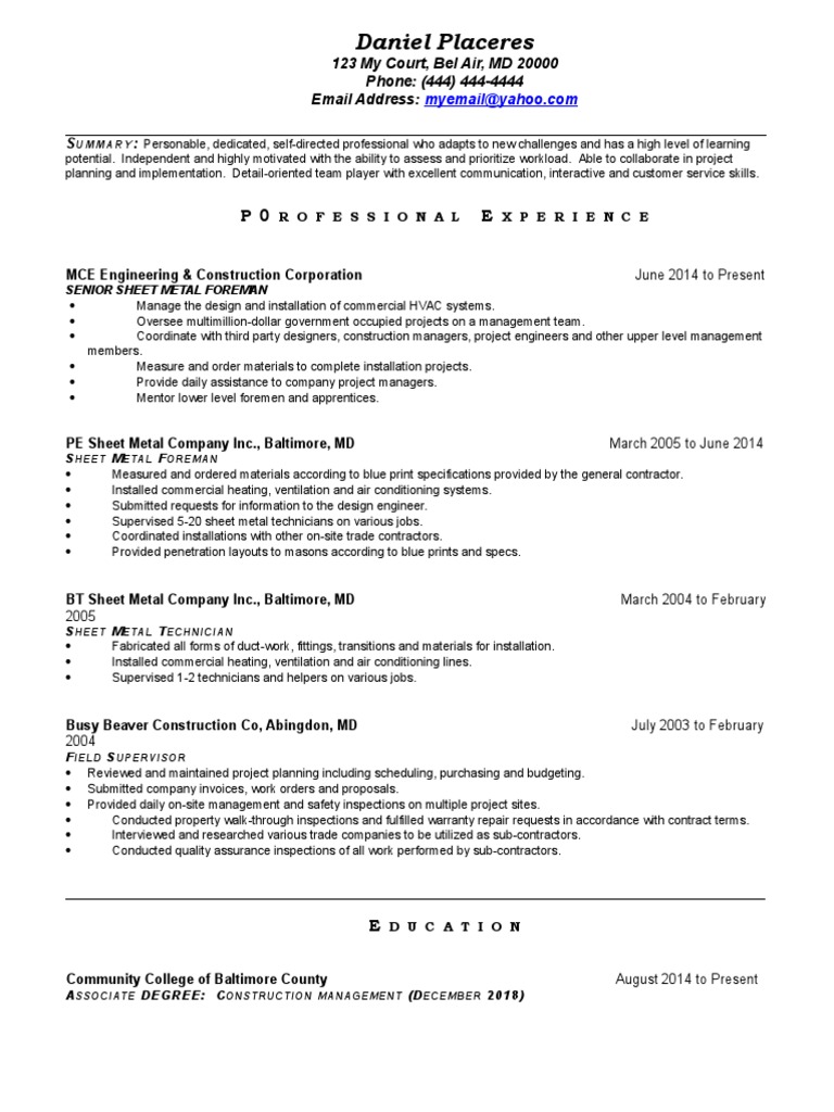 Daniel Placeres Resume Efolio | PDF | Hvac | Engineering