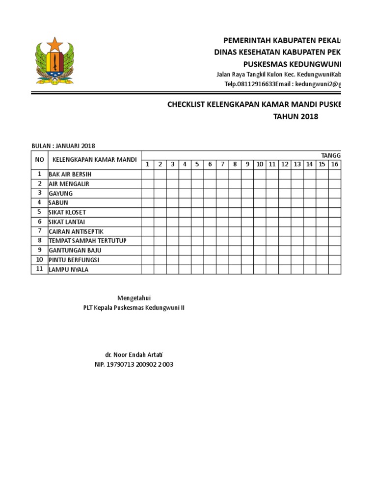 Checklist Kelengkapan Kamar Mandi | PDF