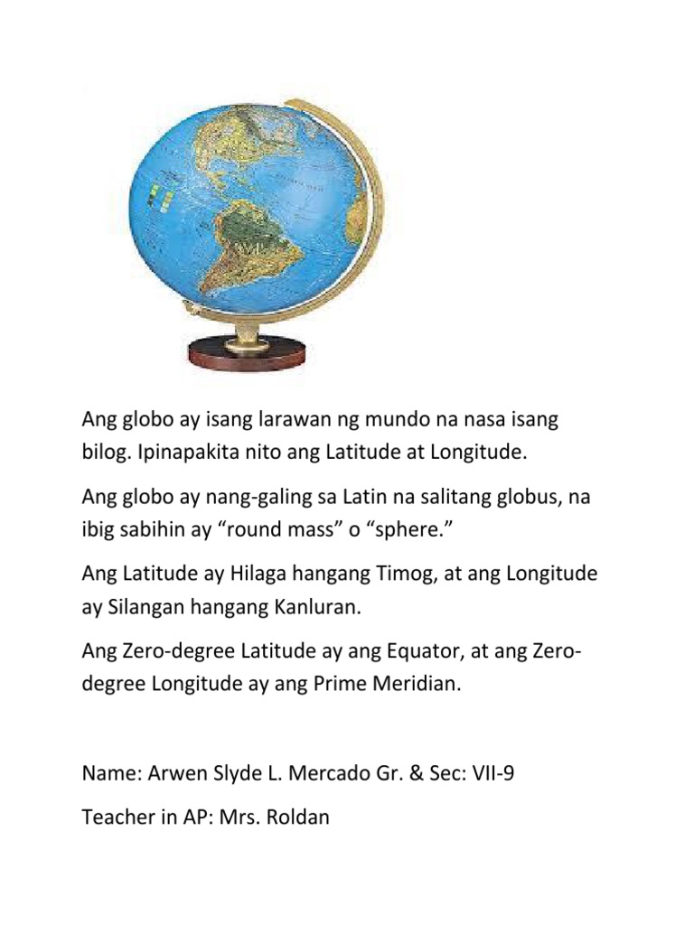 Ang Globo Ay Isang Larawan NG Mundo Na Nasa Isang Bilog | PDF