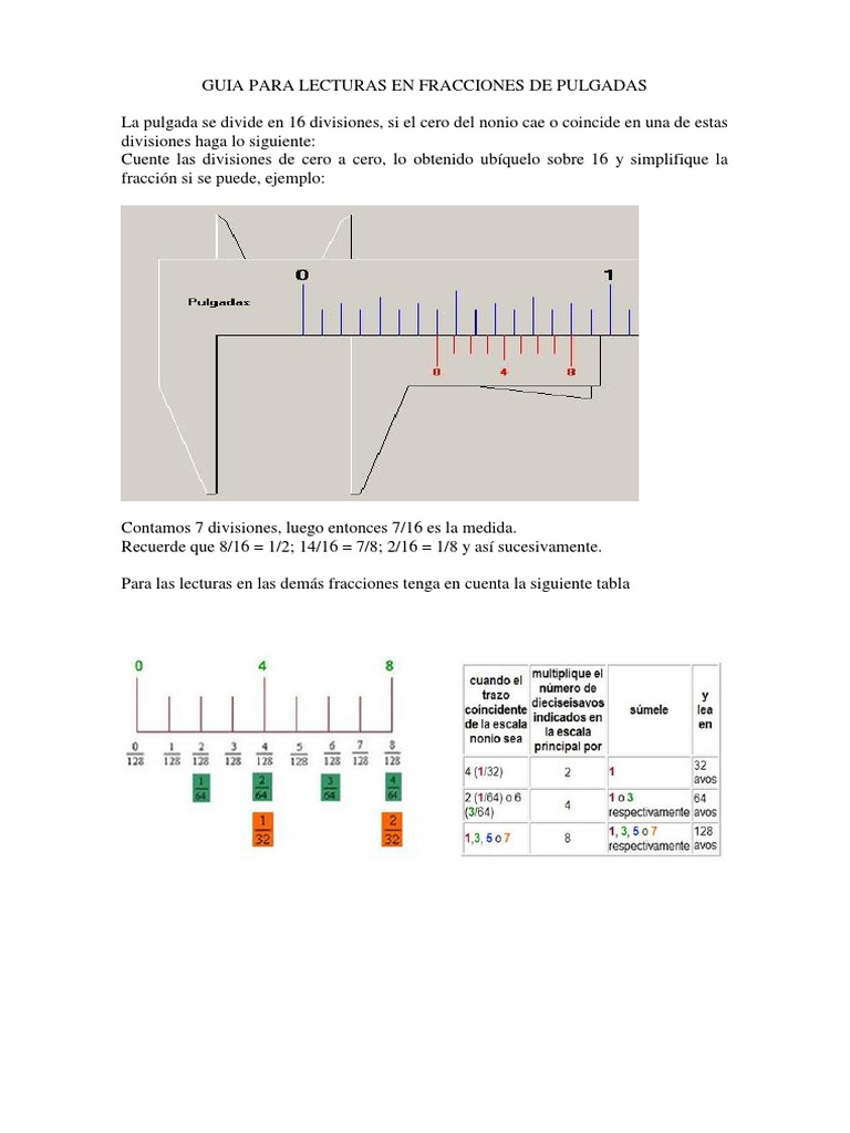 Guia para Lecturas en Fracciones de Pulgadas | PDF | Enseñanza de ...
