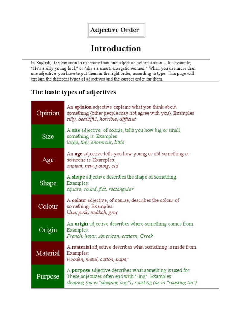 Adjective Order | PDF | Adjective | Syntax
