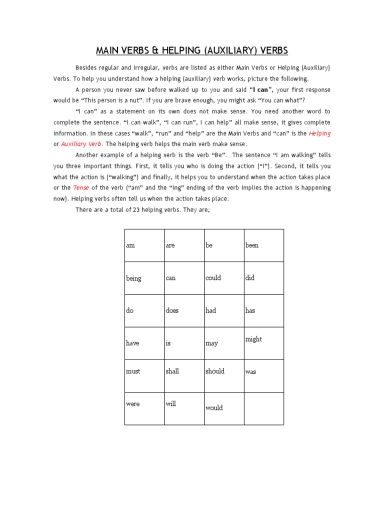 Auxiliary and Main Verbs | PDF | Verb | Sentence (Linguistics)