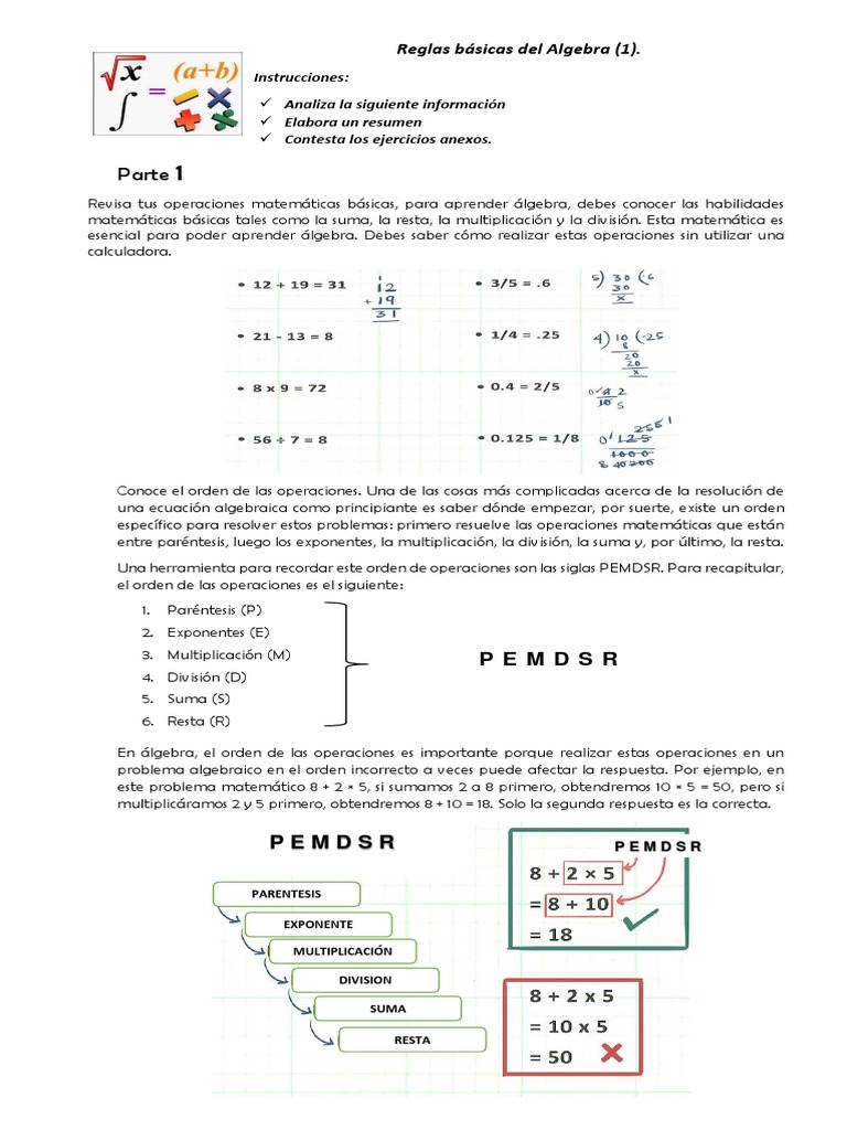 Reglas Básicas Del Algebra 3er Grado | PDF