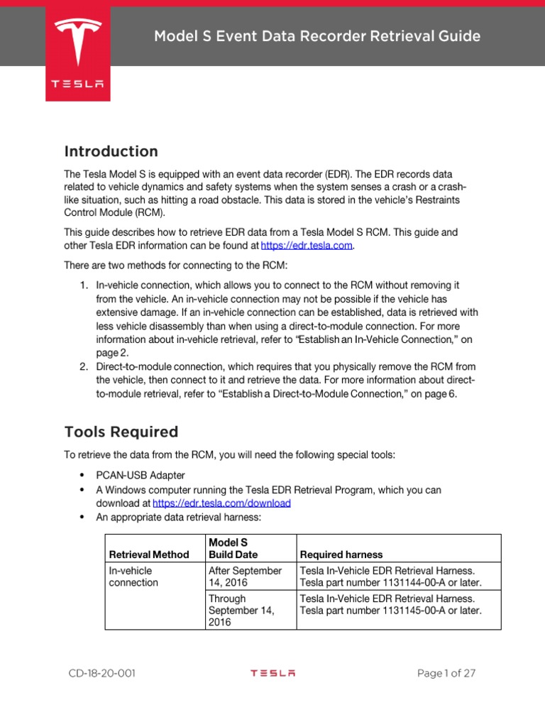 Model S Edr Retrieval Guide | PDF