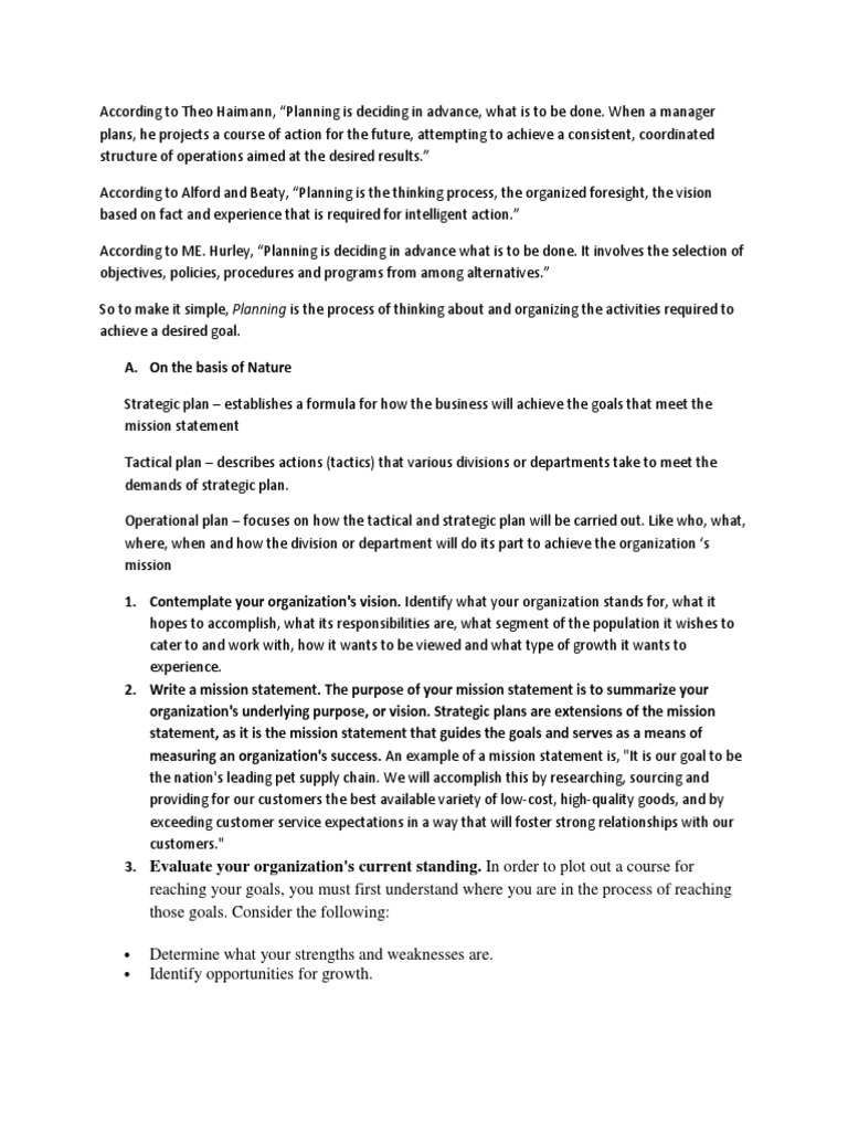 PLanning Explanation Ko | PDF | Strategic Management | Goal