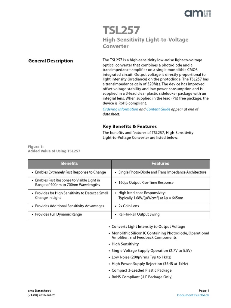 TSL257 - Sensor de Luz - Hoja de Datos | PDF | Electrical Engineering ...