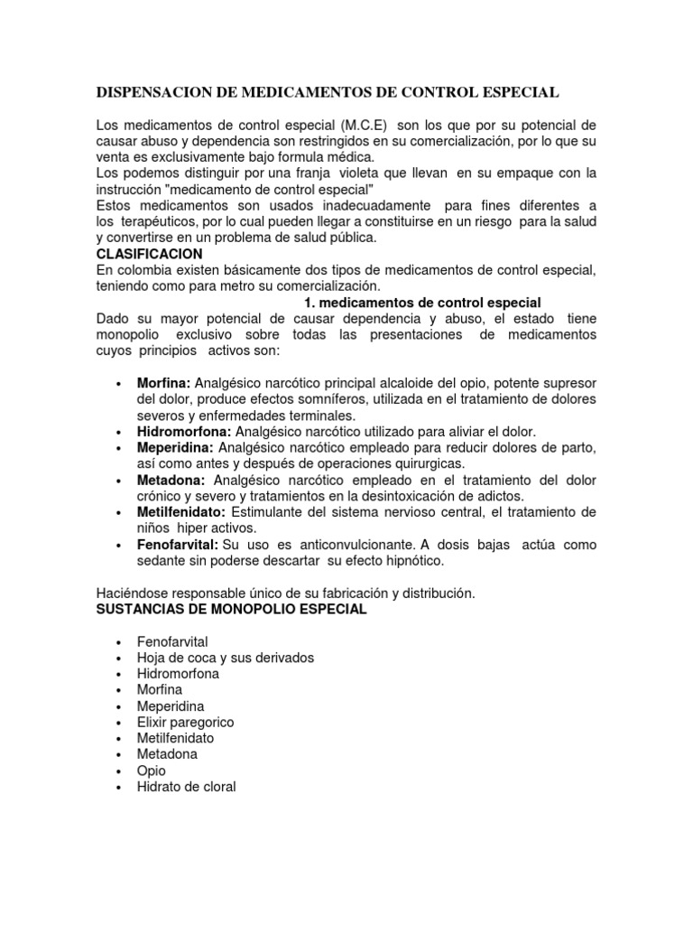 Dispensacion de Medicamentos de Control Especial | PDF ...