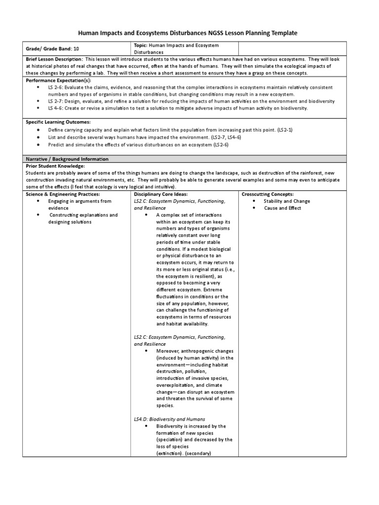 Human Impacts on Ecosystems Lesson Plan | PDF | Biodiversity | Ecosystem