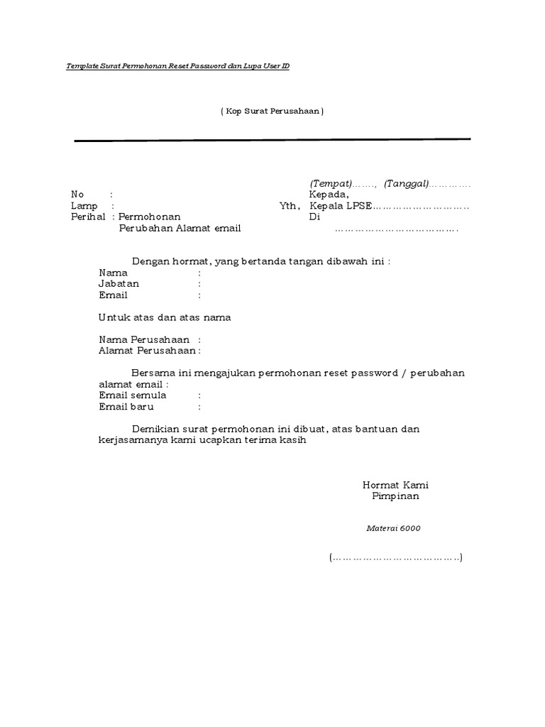 Form Permohonan Reset Password Dan Ganti Email | PDF