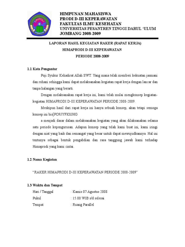 Laporan Hasil Kegiatan Raker | PDF