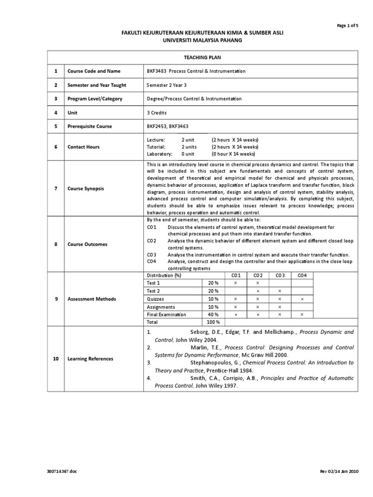 BKF3483 Process Control Instrumentation | PDF | Control Theory ...