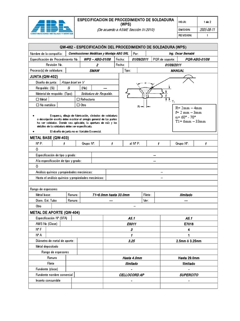 Asme Ix-Wps-1 | PDF | Soldadura | Construcción