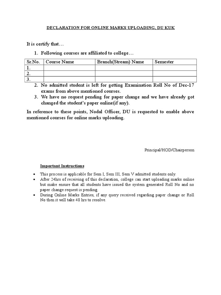 Declaration Marks Uploading | PDF