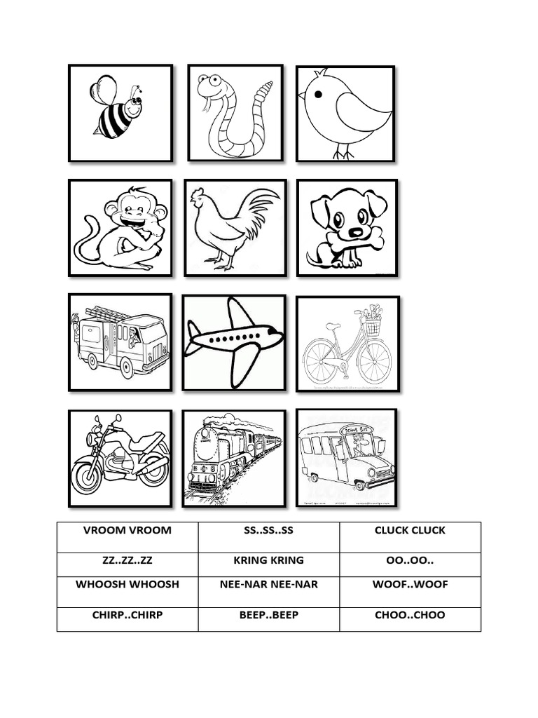 Vehicle Sounds Worksheet for Grade 1 | PDF