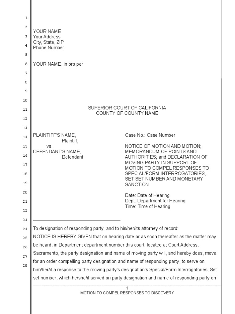Motion to Compel Discovery Responses | PDF | Motion To Compel ...