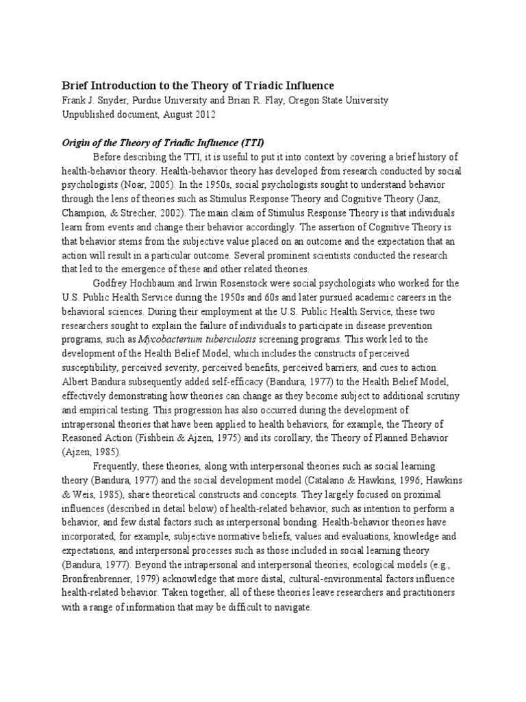 Theory of Triadic Influence Overview | PDF | Self Efficacy | Attitude ...