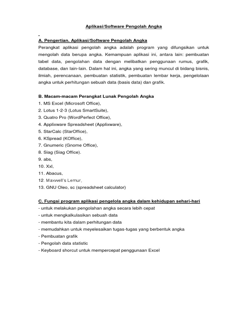 Aplikasi Pengolah Angka | PDF | Komputer